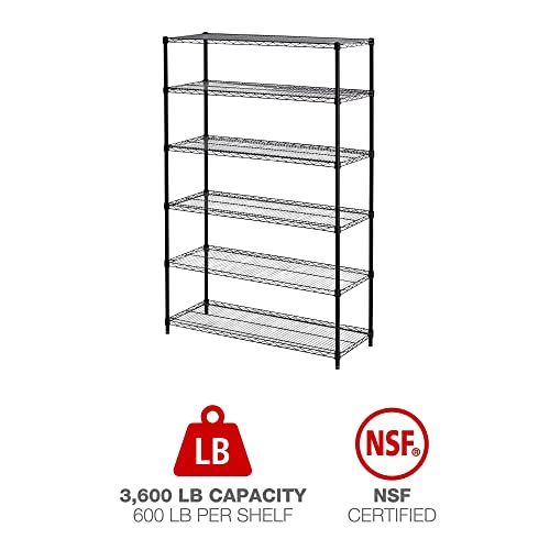 Alera NSF Certified 6-Shelf Wire Shelving Kit, 48w x 18d x 72h, Black