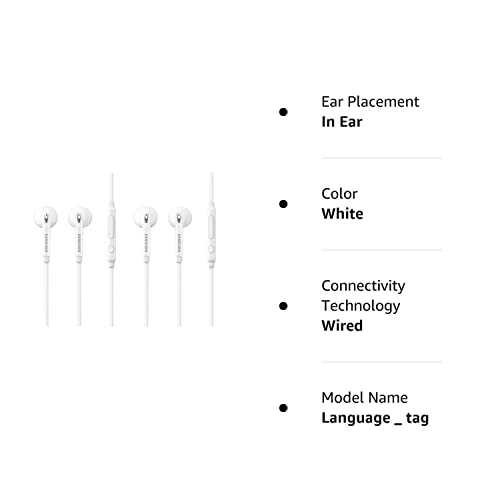 SAMSUNG (2 Pack) OEM Wired 3.5mm White Headset with Microphone, Volume Control, and Call Answer End Button [EO-EG920BW] for SAMSUNG Galaxy S6 Edge+ / S5, Galaxy Note 5/4 / Edge (Bulk Packaging)