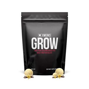 xwerks grow: whey protein isolate powder - keto-friendly - soy & gluten-free - nutrition muscle shake - 25g - 30 servings for optimum strength fitness - easy-digesting - grass-fed - vanilla flavor