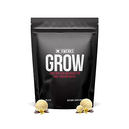 Xwerks Grow: Whey Protein Isolate Powder - Keto-Friendly - Soy & Gluten-Free - Nutrition Muscle Shake - 25g - 30 Servings for Optimum Strength Fitness - Easy-Digesting - Grass-Fed - Vanilla Flavor