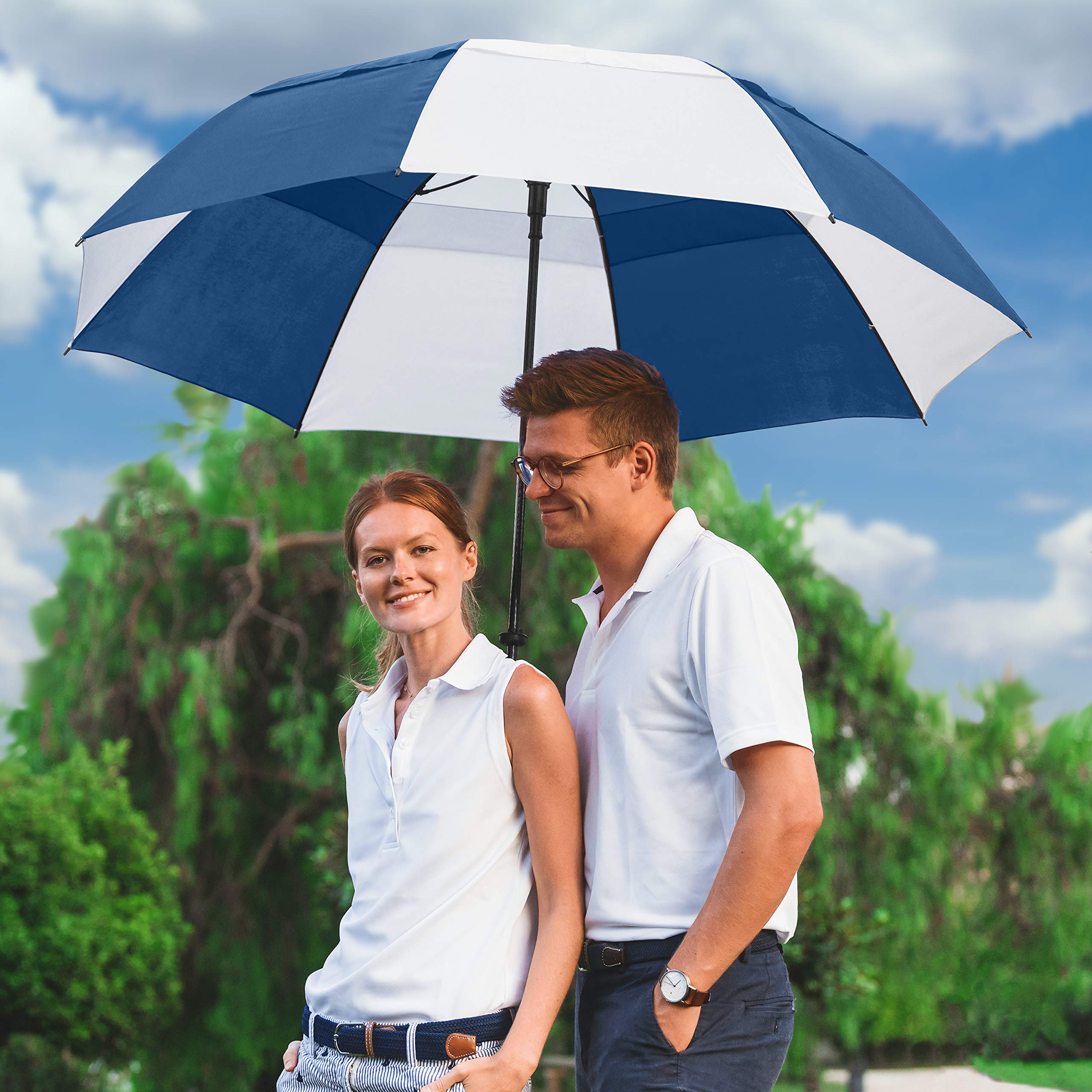 STROMBERGBRAND UMBRELLAS The Vented Tornado 64" Windproof Waterproof PGA Professional Quality Ultimate Portable Golfers Auto Open Golf Umbrella for Men and Women, Navy Blue/White, One Size