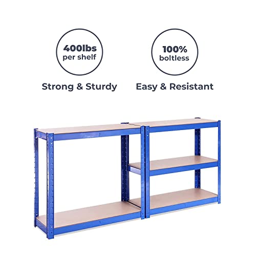 Garage Shelving Units - 71" H x 35" L x 16" W - Heavy Duty Racking - Shelves for Storage -1 Bay - Blue - 5 Tier - 2000LB Capacity (400LB Per Shelf) - Workshop, Shed, Office - 5 Year Warranty