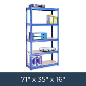 Garage Shelving Units - 71" H x 35" L x 16" W - Heavy Duty Racking - Shelves for Storage -1 Bay - Blue - 5 Tier - 2000LB Capacity (400LB Per Shelf) - Workshop, Shed, Office - 5 Year Warranty