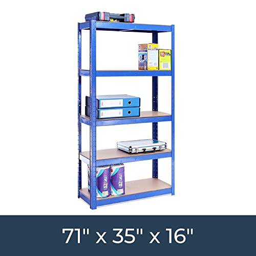 Garage Shelving Units - 71" H x 35" L x 16" W - Heavy Duty Racking - Shelves for Storage -1 Bay - Blue - 5 Tier - 2000LB Capacity (400LB Per Shelf) - Workshop, Shed, Office - 5 Year Warranty