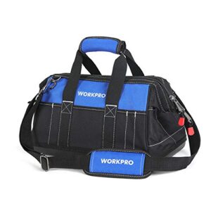 workpro 16-inch wide mouth tool bag with water proof molded base