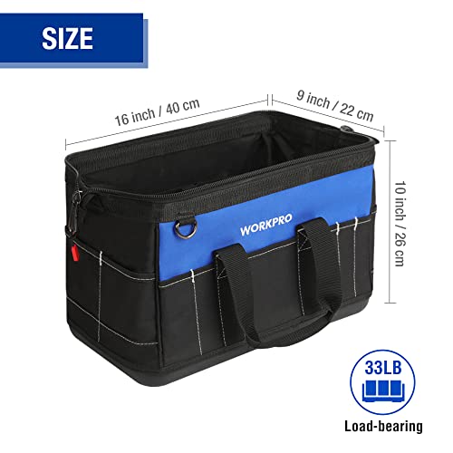 WORKPRO 16-inch Wide Mouth Tool Bag with Water Proof Molded Base