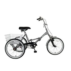 mantis tri-rad 20 inch wheels single speed adult folding tricycle, silver,20" wheels/16" frame