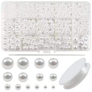 toaob 1400pcs white pearl beads for jewelry making 3mm to 14mm plastic pearl beads loose round faux pearl beads with holes for diy crafts earring necklace vase filler and home decoration