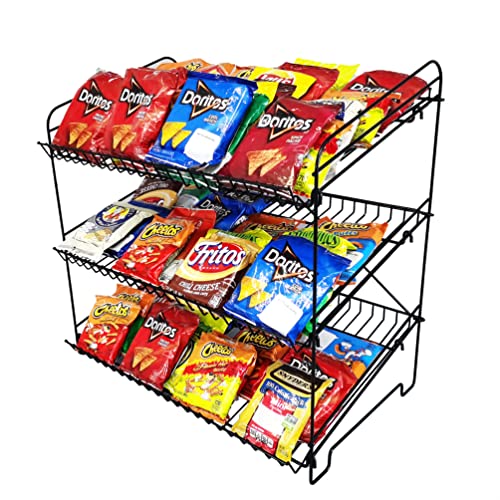 FixtureDisplays® 24" Wide X 14.9" Deep X 23.2" Tall 3-Open-Shelf Wire Rack for Countertop Chips Snack Book Display Organizer Concession Theatre Kitchen Pantry Stand Black 19396-2D