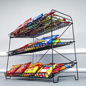 FixtureDisplays® 24" Wide X 14.9" Deep X 23.2" Tall 3-Open-Shelf Wire Rack for Countertop Chips Snack Book Display Organizer Concession Theatre Kitchen Pantry Stand Black 19396-2D