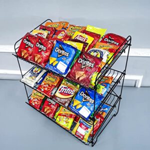 FixtureDisplays® 24" Wide X 14.9" Deep X 23.2" Tall 3-Open-Shelf Wire Rack for Countertop Chips Snack Book Display Organizer Concession Theatre Kitchen Pantry Stand Black 19396-2D