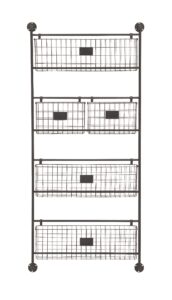 deco 79 metal tall wire 5 slot magazine rack holder with suspended baskets and label slots, 27" x 5" x 61", black