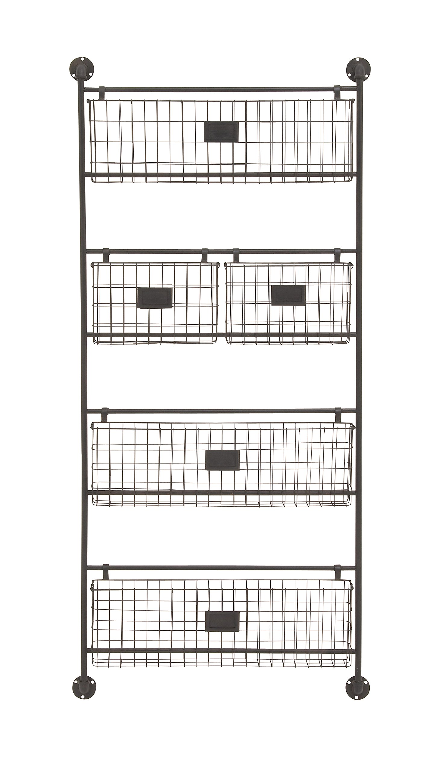 Deco 79 Metal Tall Wire 5 Slot Magazine Rack Holder with Suspended Baskets and Label Slots, 27" x 5" x 61", Black