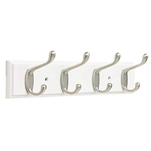 franklin brass heavy duty coat and hat hook rail wall hooks 4 , 16 inches, white & satin nickel finish, fbhdch4-wse-r