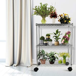 Simple Deluxe Heavy Duty 3-Shelf Shelving with Wheels, Adjustable Storage Units, Steel Organizer Wire Rack, 24.02”L x 13.78“W x 31.89”H, Chrome, HKSHLF23133003CPC