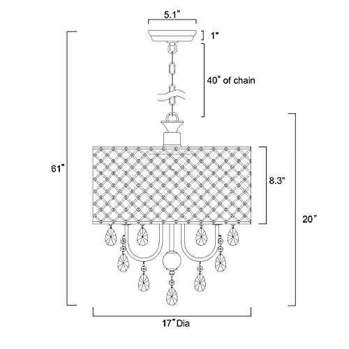 Edvivi Marya 4-Lights Chrome Round Crystal Chandelier Ceiling Fixture | Beaded Drum Shade