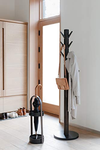 Umbra Flapper Coat Rack, Clothing Hanger, Umbrella Holder, and Hat Organizer, for Entryway, W400×D400×H1650mm, Walnut