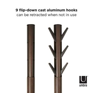 Umbra Flapper Coat Rack, Clothing Hanger, Umbrella Holder, and Hat Organizer, for Entryway, W400×D400×H1650mm, Walnut