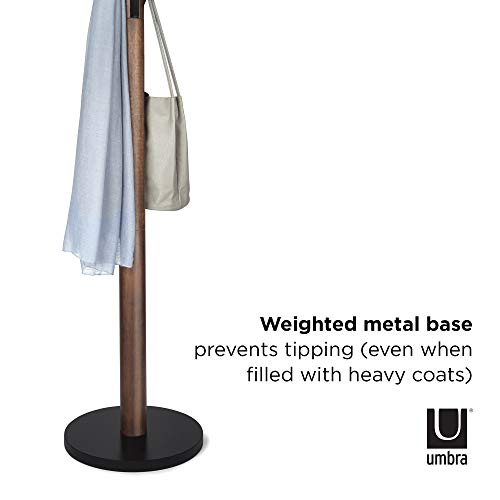 Umbra Flapper Coat Rack, Clothing Hanger, Umbrella Holder, and Hat Organizer, for Entryway, W400×D400×H1650mm, Walnut