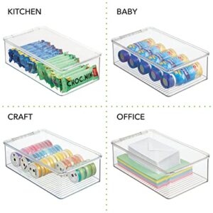 mDesign Plastic Playroom/Game Organizer Box Containers with Hinged Lid for Shelves or Cubbies, Holds Toys, Building Blocks, Puzzles, Markers, Controllers, or Crayons, Ligne Collection, Clear