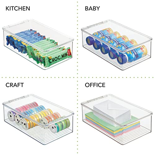 mDesign Plastic Playroom/Game Organizer Box Containers with Hinged Lid for Shelves or Cubbies, Holds Toys, Building Blocks, Puzzles, Markers, Controllers, or Crayons, Ligne Collection, Clear