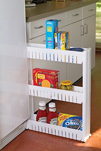 Laundry Room Organizer and Slim Storage Cart – Mobile Wheels Shelf with 3 Tiers Skinny Thin Shelves for Narrow Slim Space Between Washer and Dryer Perfect as Cleaning Supplies Organizer