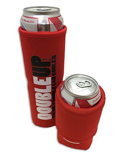 DoubleUp, Double Can Cooler (Red) – The Can Cooler that Holds Two Cans – Perfectly Fits Two 12oz or Two 16oz Cans in this Double Can Coolie.