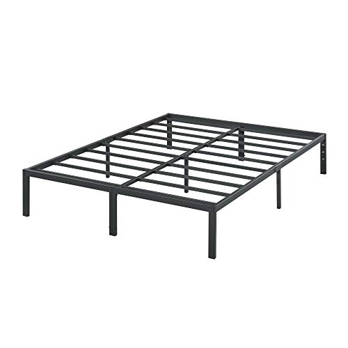 Olee Sleep 14 Inch Heavy Duty Steel Slat Anti-slip Support Easy Assembly Mattress Foundation Bed Frame Maximum Storage Noise Free No Box Spring Needed, Metal, Black