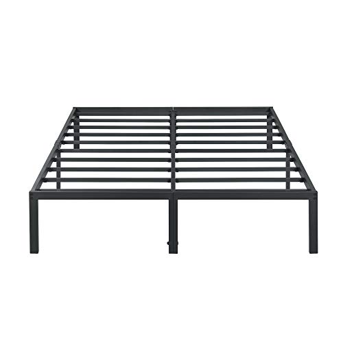 Olee Sleep 14 Inch Heavy Duty Steel Slat Anti-slip Support Easy Assembly Mattress Foundation Bed Frame Maximum Storage Noise Free No Box Spring Needed, Metal, Black