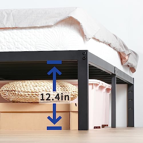 Olee Sleep 14 Inch Heavy Duty Steel Slat Anti-slip Support Easy Assembly Mattress Foundation Bed Frame Maximum Storage Noise Free No Box Spring Needed, Metal, Black