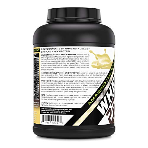 Amazing Muscle 100% Whey Protein Powder *Advanced Formula with Whey Protein Isolate as a Primary Ingredient Along with Ultra Filtered Whey Protein Concentrate (Vanilla, 5 lb)