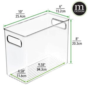 mDesign Plastic Tall Food Storage Organization Container Bin with Handles for Kitchen, Pantry, Cabinet, Fridge/Freezer, Countertop - Organizer for Snacks/Appliances, Ligne Collection, 2 Pack, Clear