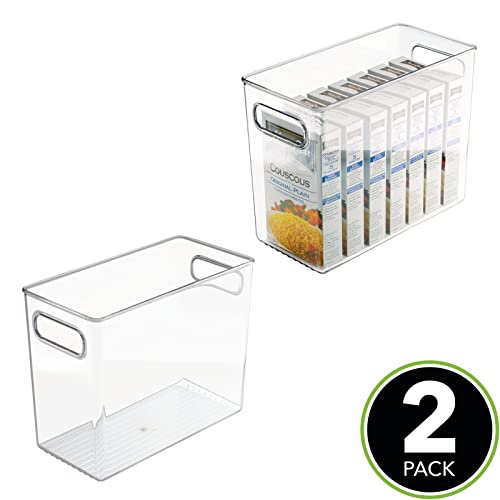 mDesign Plastic Tall Food Storage Organization Container Bin with Handles for Kitchen, Pantry, Cabinet, Fridge/Freezer, Countertop - Organizer for Snacks/Appliances, Ligne Collection, 2 Pack, Clear