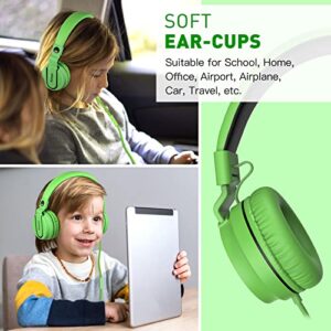 rockpapa 950 Headphones with Microphone for Kids for School Computer, On-Ear Headphones Wired Foldable for Boys chilrens Girls Teens Students Youth Adult Black Green