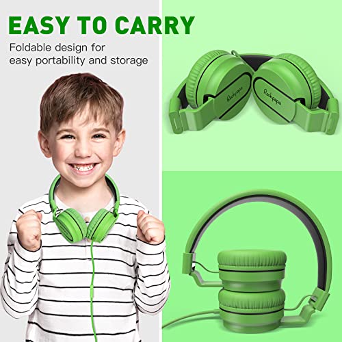 rockpapa 950 Headphones with Microphone for Kids for School Computer, On-Ear Headphones Wired Foldable for Boys chilrens Girls Teens Students Youth Adult Black Green