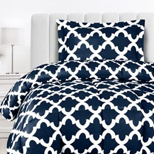 utopia bedding - comforter bedding set with 1 pillow sham - 2 pieces bedding comforter sets - down alternative comforter - soft and comfortable - machine washable, quatrefoil navy, twin