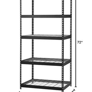 Edsal MROP3618W5B Steel Storage Rack, 5 Adjustable Shelves, 5000 lb. Capacity, 72" Height x 36" Width x 18" Depth, Black