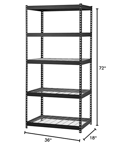 Edsal MROP3618W5B Steel Storage Rack, 5 Adjustable Shelves, 5000 lb. Capacity, 72" Height x 36" Width x 18" Depth, Black