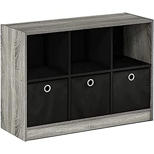 Furinno Basic 3x2 Bookcase Storage, 3" X 2", French Oak Grey/Black,99940GYW/BK