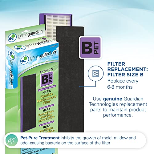 Germ Guardian Air Purifier for Homes with Pets, H13 Pet HEPA Filter, Removes Pet Dander, Dust, Allergens, Smoke, Pollen, Odors, Mold, UV-C Light Helps Kill Germs, 22 Inch, Black, AC4300BPTCA