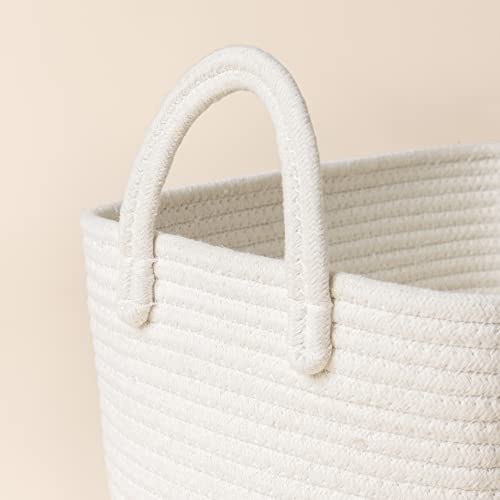 LA JOLIE MUSE Woven Basket Set of 3 - White Rope Storage Baskets Small Nursery Baskets for Baby Kid Toys, Soft Cotton Basket Bins for Bathroom Bedroom Organizing, Off White