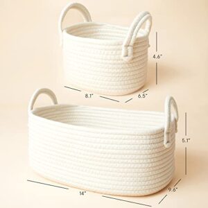 LA JOLIE MUSE Woven Basket Set of 3 - White Rope Storage Baskets Small Nursery Baskets for Baby Kid Toys, Soft Cotton Basket Bins for Bathroom Bedroom Organizing, Off White