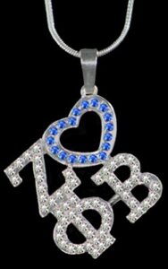 zeta phi beta sorority (zpb) sorority color crystal heart necklace