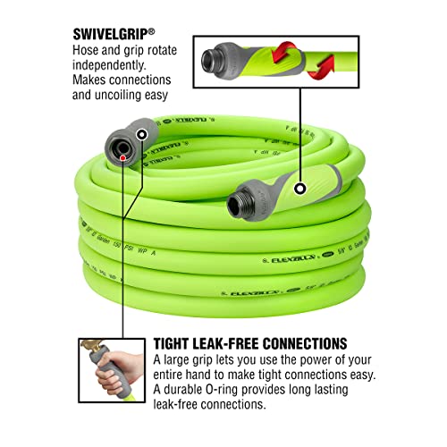 Flexzilla Garden Hose with SwivelGrip, 5/8 in. x 75 ft., Heavy Duty, Lightweight, Drinking Water Safe, ZillaGreen - HFZG575YWS-E