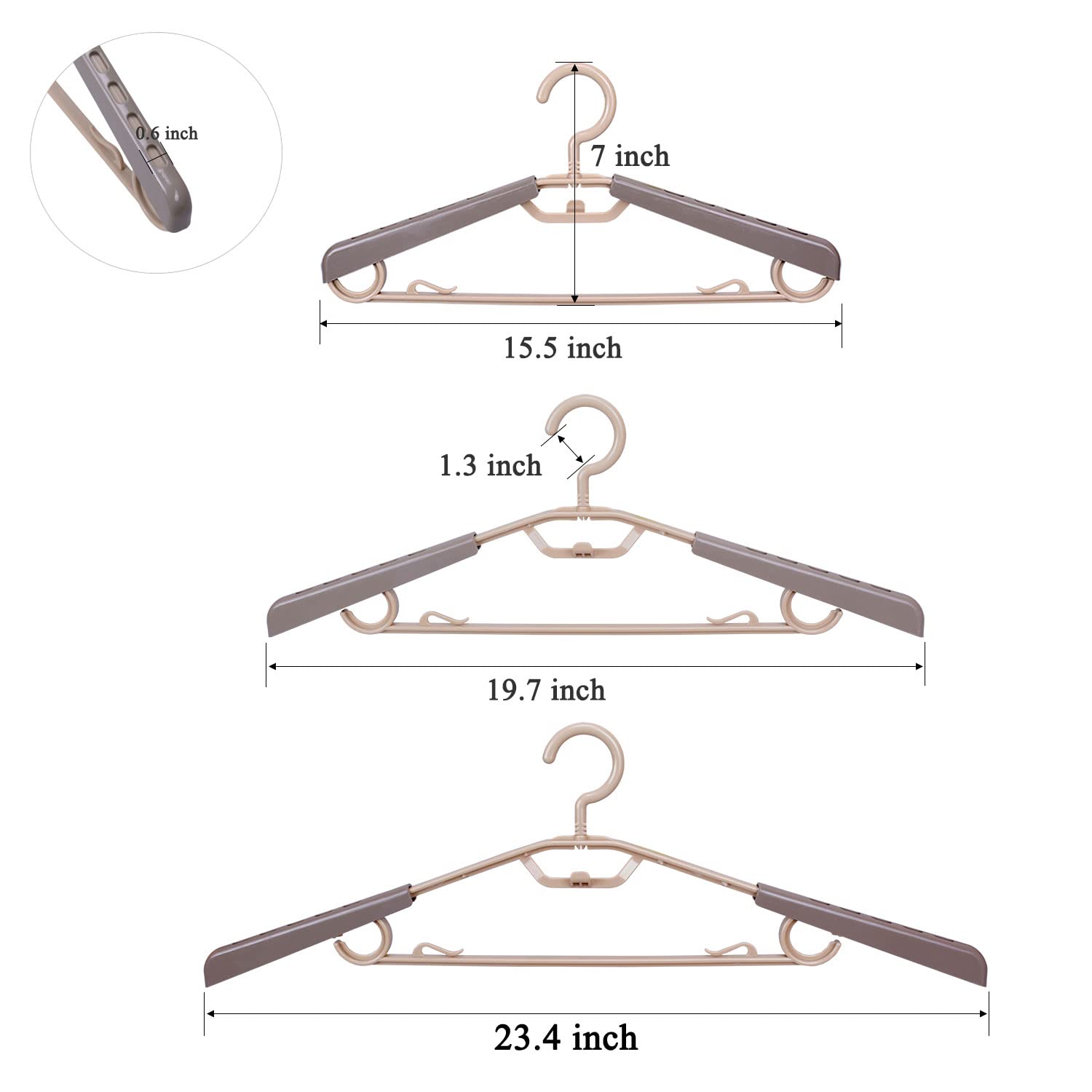 BonDream 6-Pack Heavy Duty Plastaic Extra-Wide Arm 15"-23" Suits Clothes Hangers with Swivel Hooks,Perfect for Coat,Jacket,Dress,Shirt,Trousers or Closet Space Saving,Grey&Tan