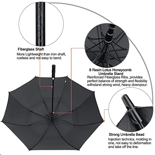 G4Free 62 Inch Automatic Open Golf Umbrella Extra Large Oversize Double Canopy Vented Windproof Waterproof Stick Umbrellas (Black)