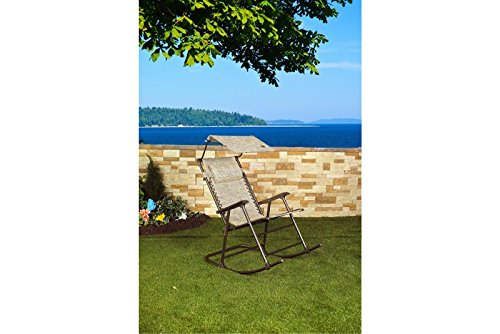 Bliss Hammocks GFR-091S 27" Wide Rocking Chair w/Canopy & Pillow, Foldable, Outdoor, Lawn, Deck, Patio, Weather & Rust Resistant, 360 Lbs Capacity, Sand