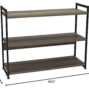 Household Essentials Ashwood 3 Tier Storage Shelf with Metal, Grey Shelves – Black Frame