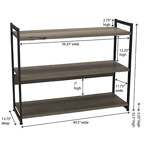 Household Essentials Ashwood 3 Tier Storage Shelf with Metal, Grey Shelves – Black Frame