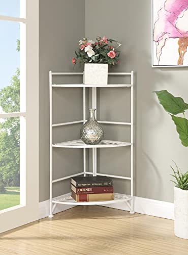 Convenience Concepts Xtra Storage 3 Tier Folding Metal Corner Shelf, White